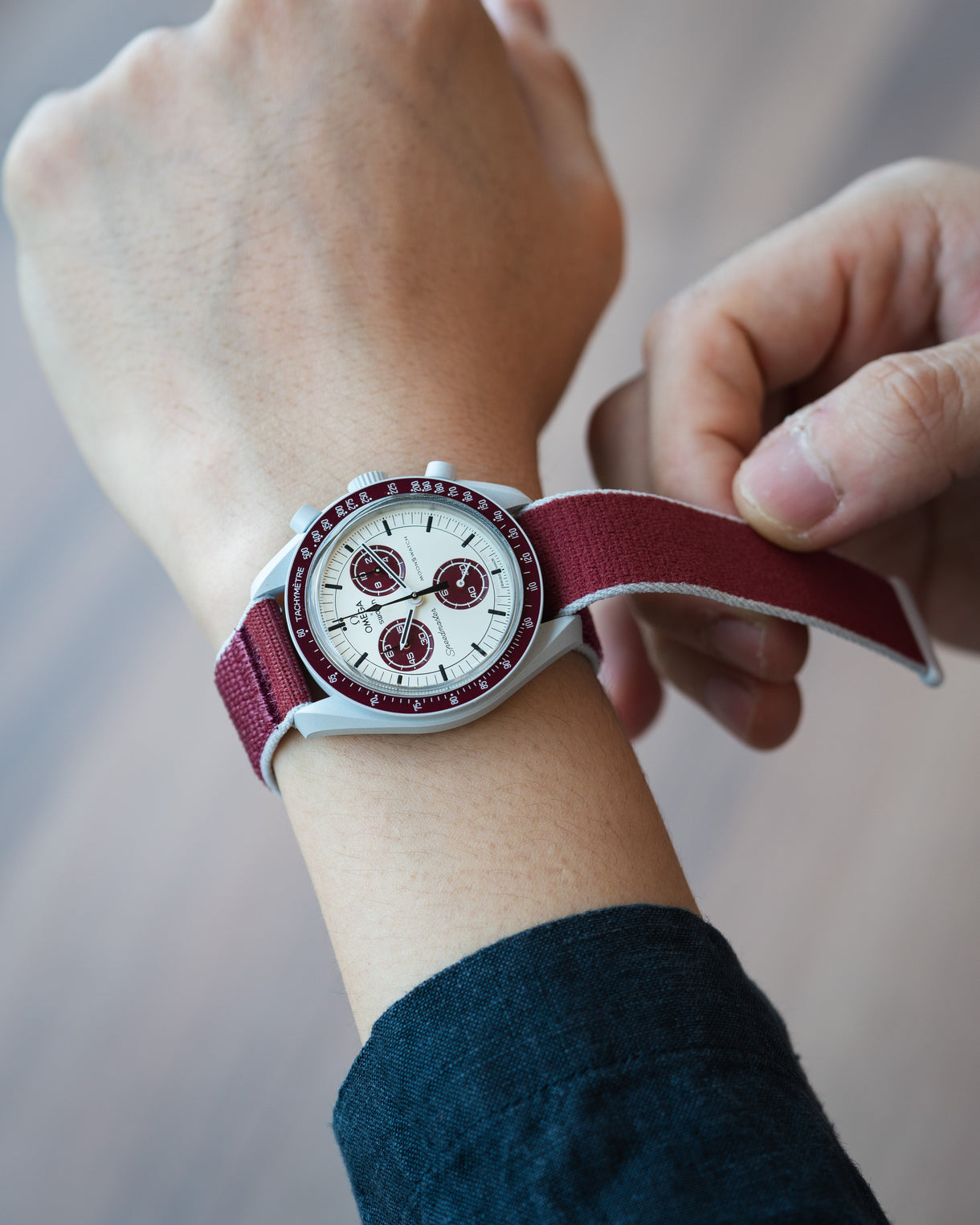 Delcro Maroon/Light Grey - Fabric Watch Strap | Delugs